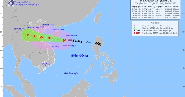 Tin tức mới nhất cơn bão số 5: Mạnh cấp 12, giật cấp 15, cách Nghệ An 620km