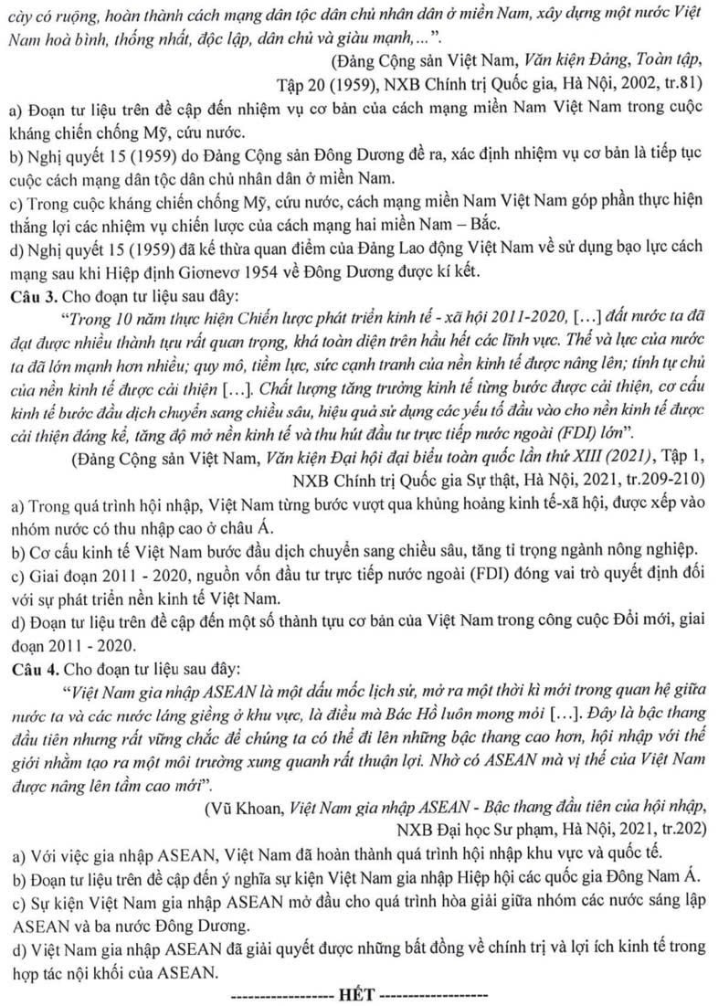 Gợi ý đáp án, đề thi môn Lịch sử mã đề 0809 tốt nghiệp THPT 2025 chính xác nhất